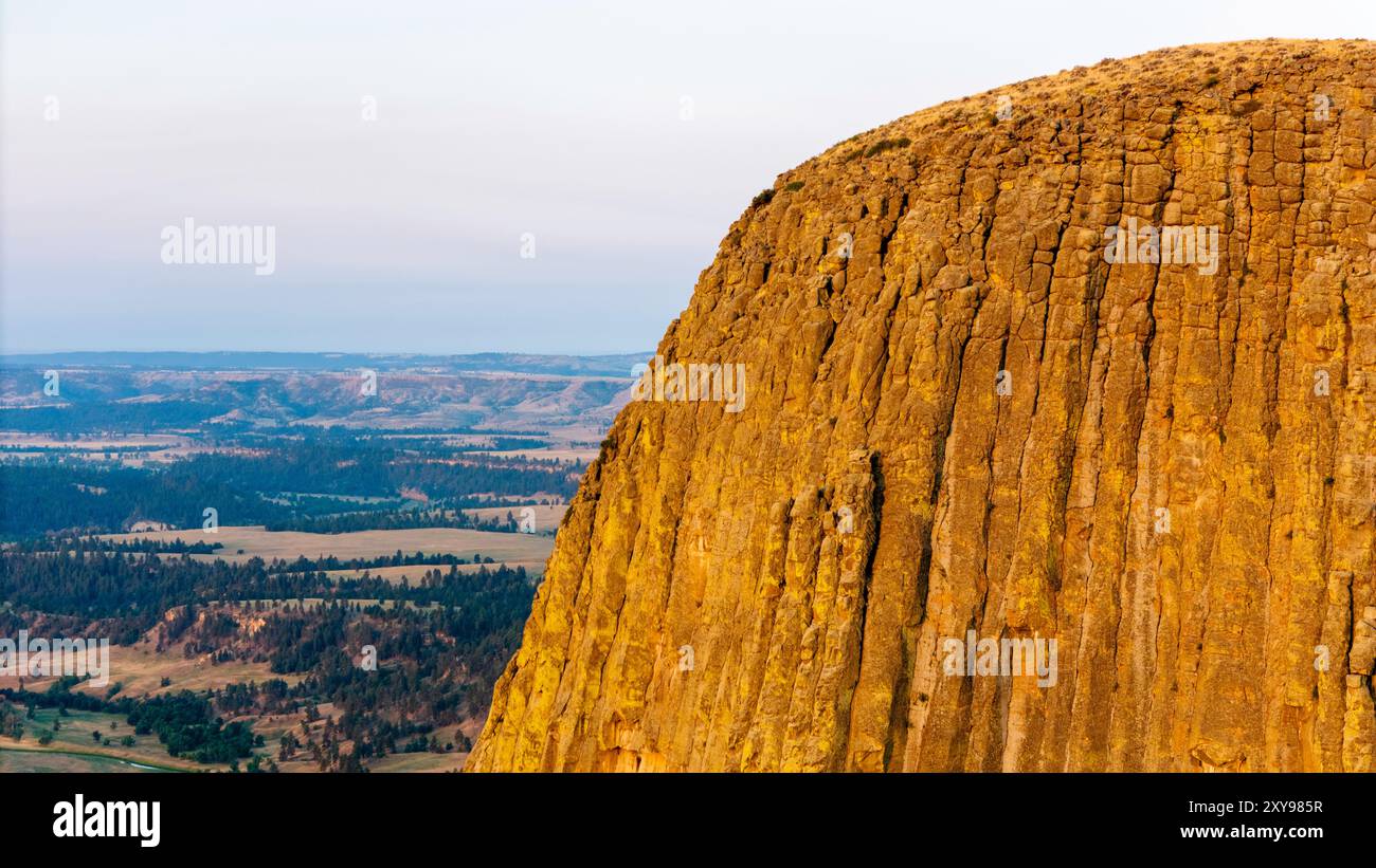 Aerial photograph of Devils Tower National Monument, Wyoming on a ...