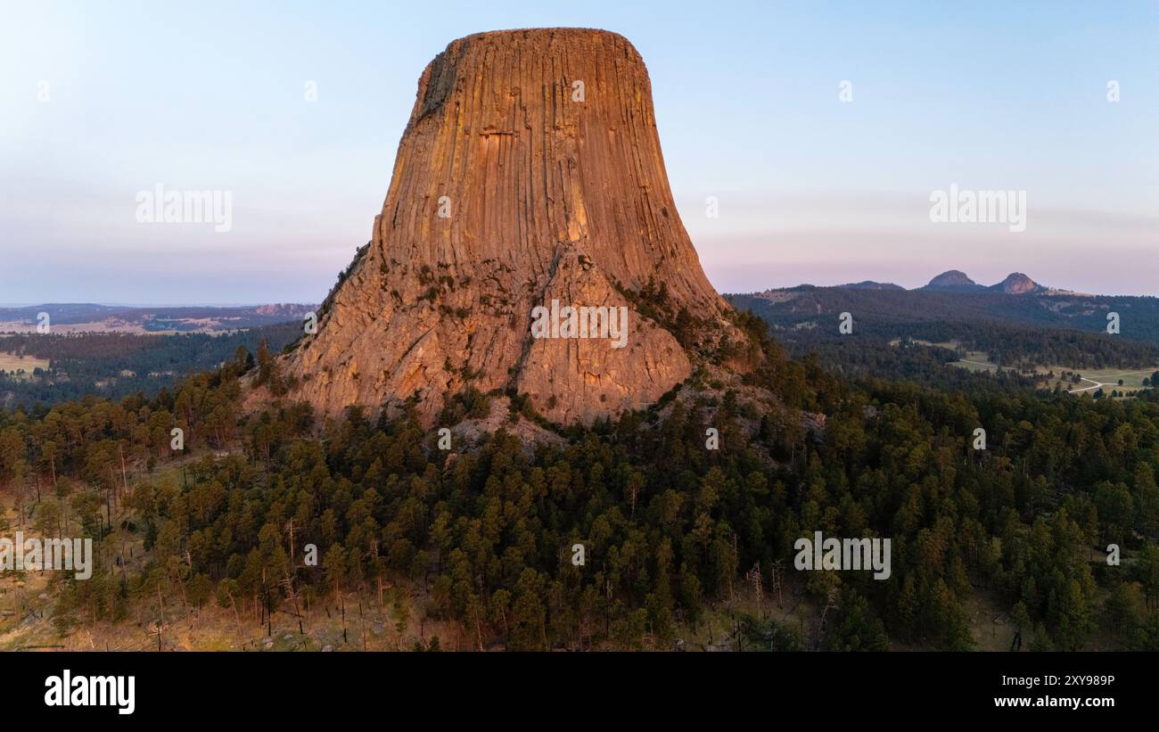 Aerial photograph of Devils Tower National Monument, Wyoming on a ...
