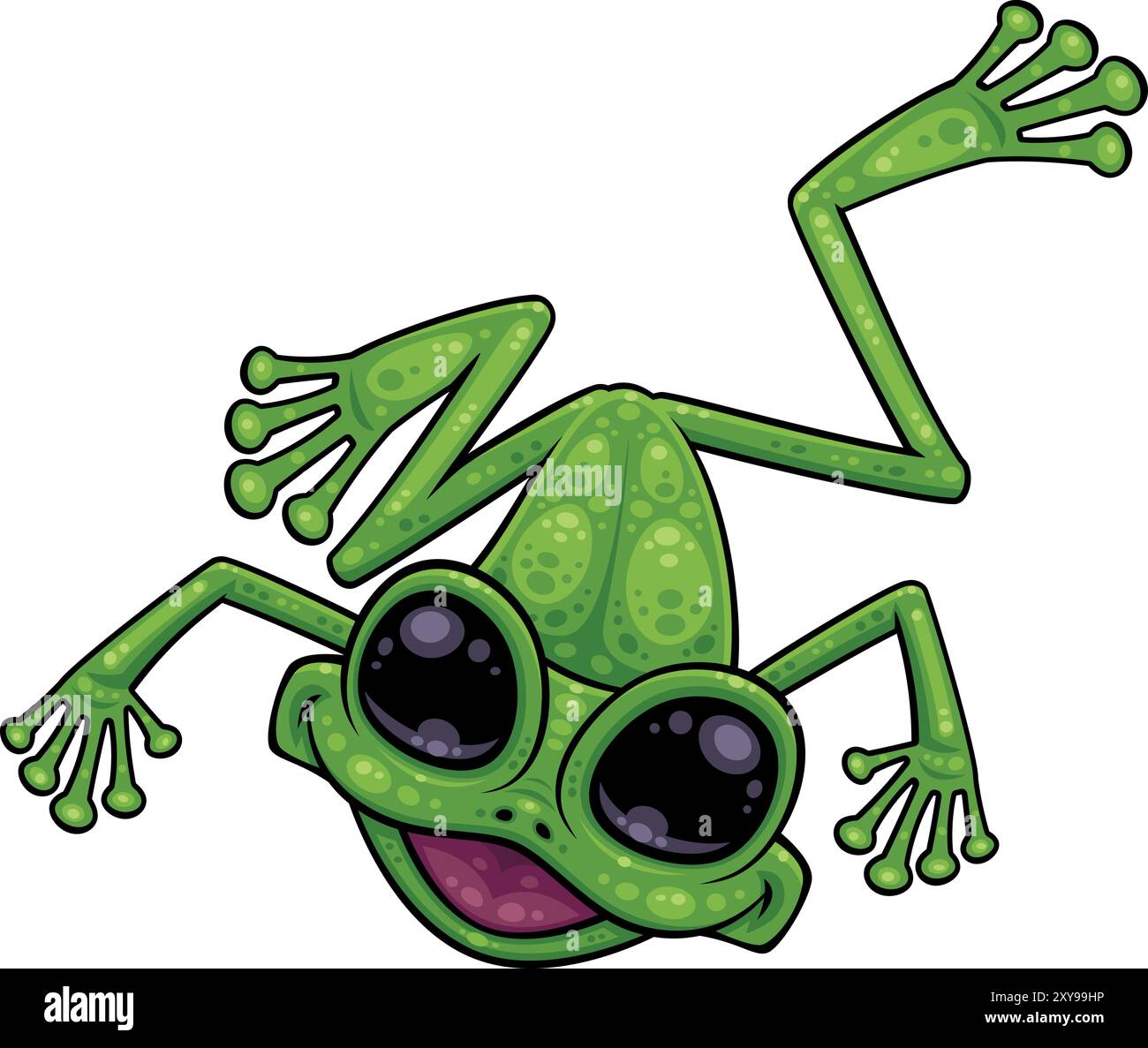 Cartoon illustration of a cute and happy little green tree frog smiling ...