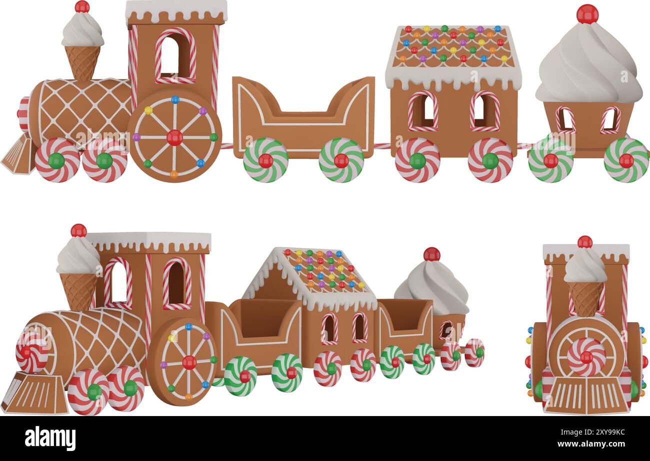 christmas gingerbread train front and side view Stock Vector Image ...