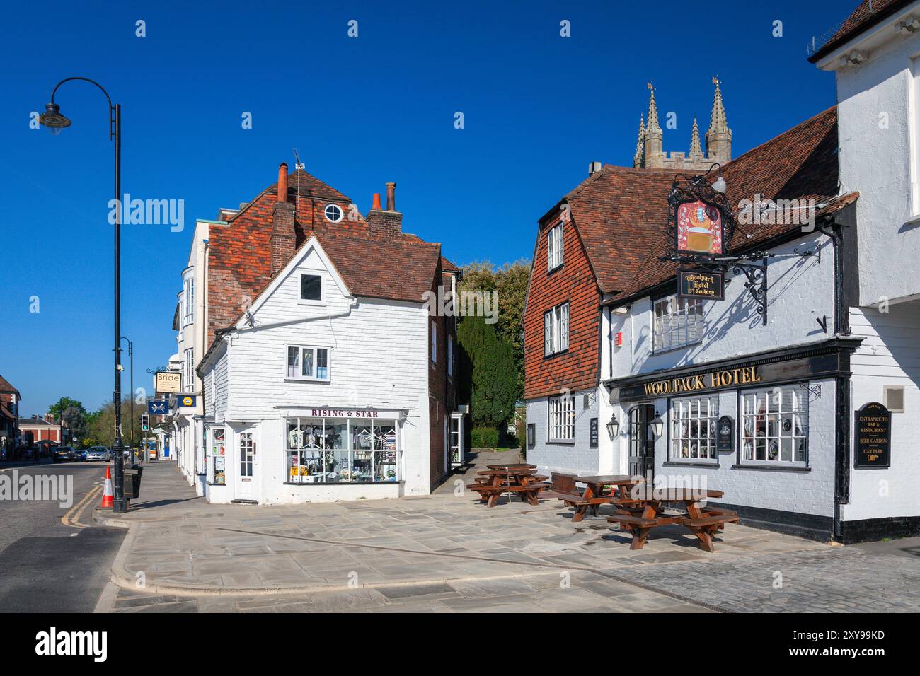 UK, England, Kent, Tenterden High Street with "Woolpack Hotel Stock ...