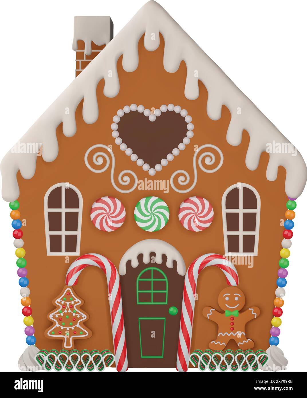 christmas gingerbread house front view. christmas house with cookies ...