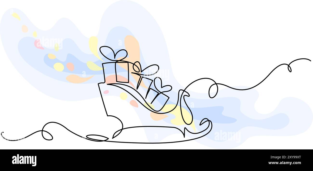 Santa sleigh with boxes of presents. Continuous one line drawing Stock ...