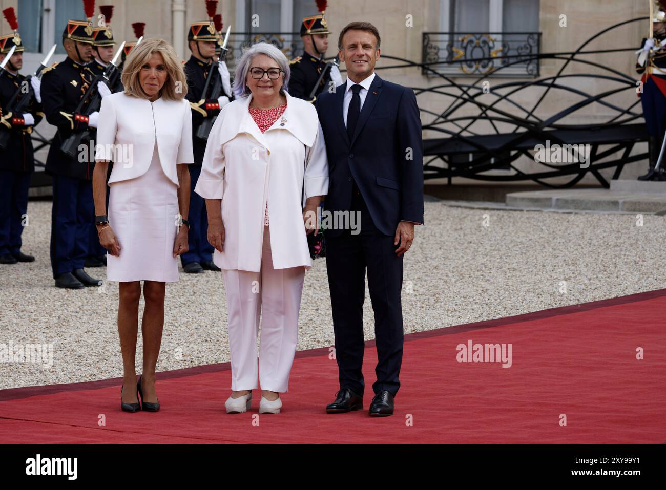 Paris, France. 28th Aug, 2024. French President Emmanuel Macron and his ...