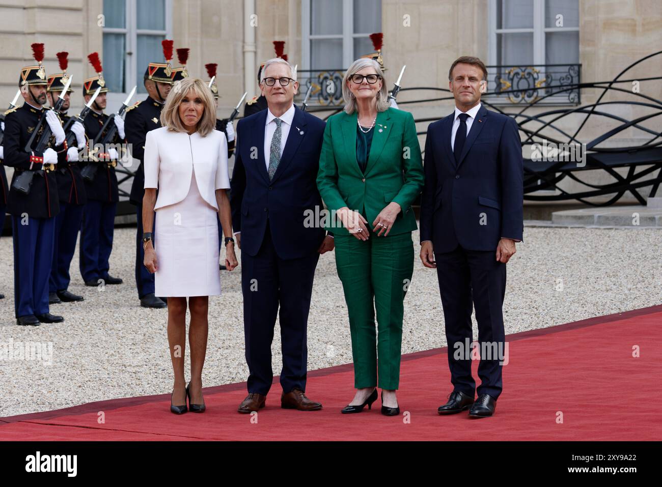 Paris, France. 28th Aug, 2024. French President Emmanuel Macron and his wife Brigitte Macron ...