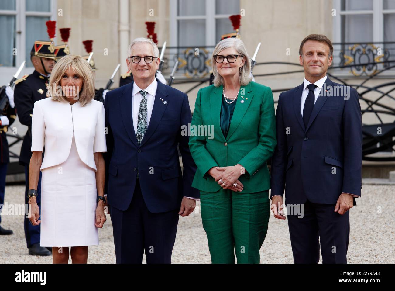 Paris, France. 28th Aug, 2024. French President Emmanuel Macron and his ...