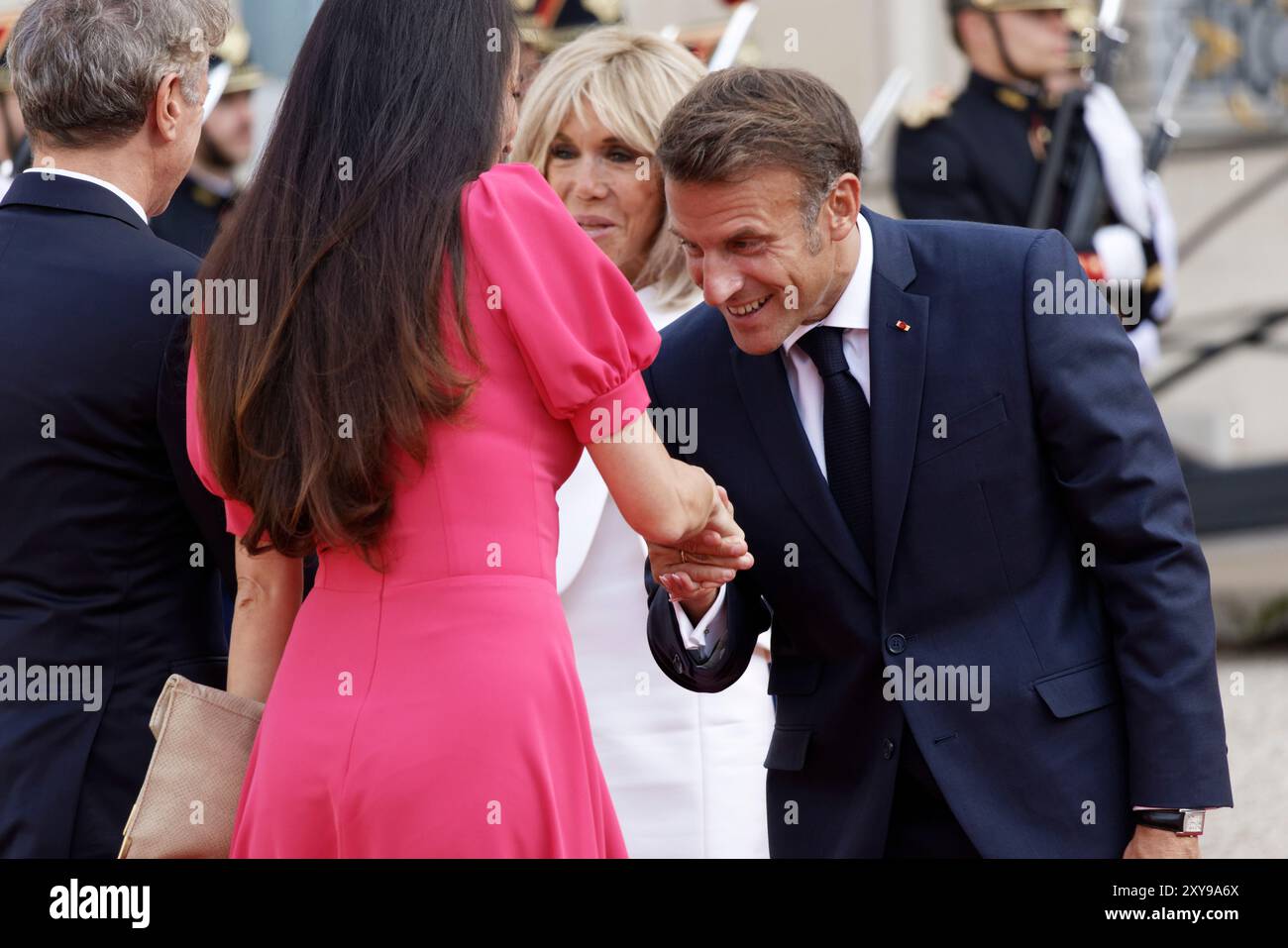 Paris, France. 28th Aug, 2024. French President Emmanuel Macron and his ...