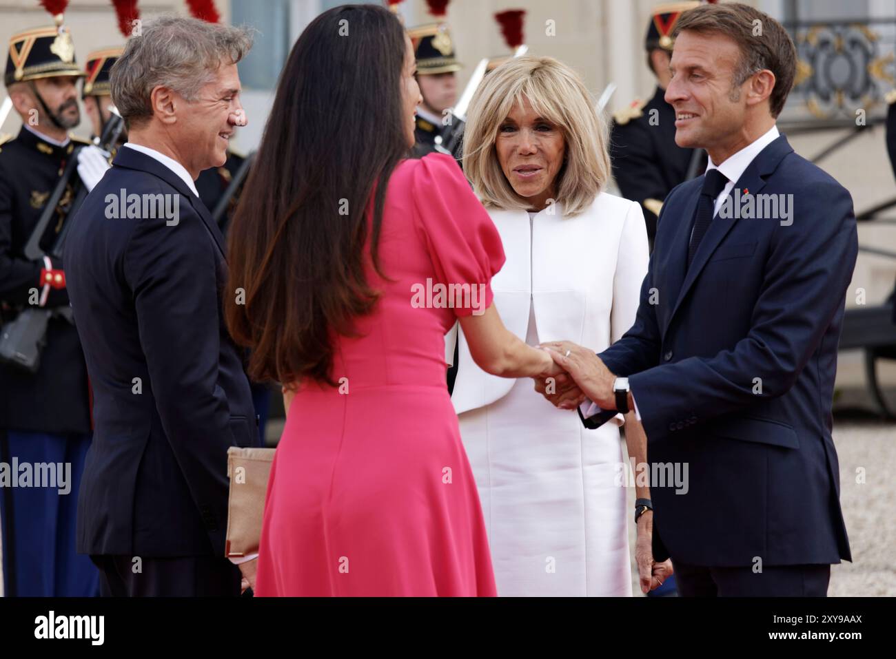 Paris, France. 28th Aug, 2024. French President Emmanuel Macron and his ...