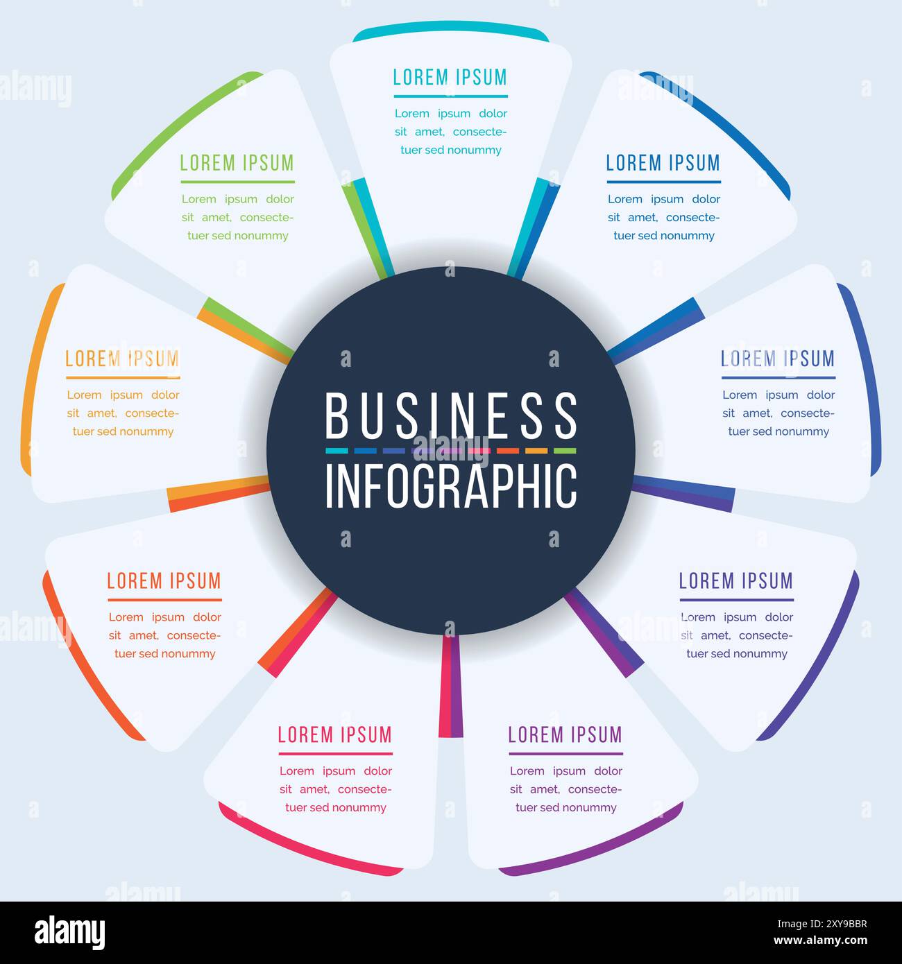 Business Infographic design 9 steps, objects, elements or options infographic business circle ...