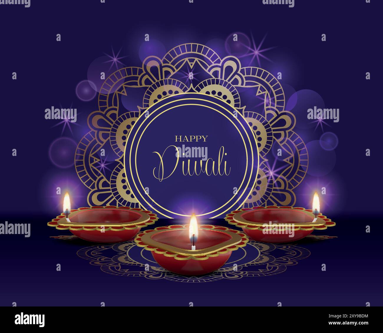 happy diwali background with candles and flowers. diwali frame with ...