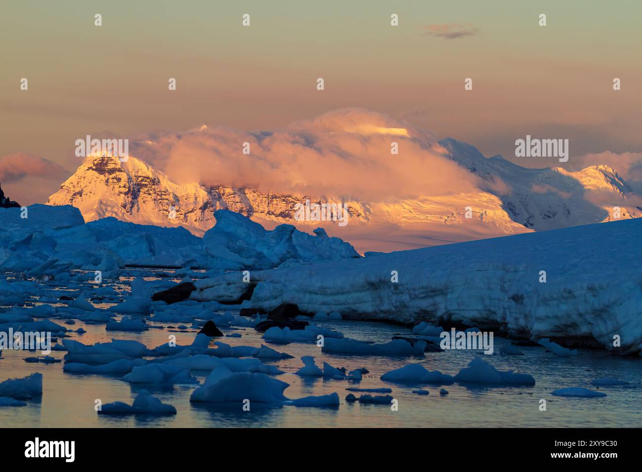 View of snow-capped mountains on the western side of the Antarctic ...
