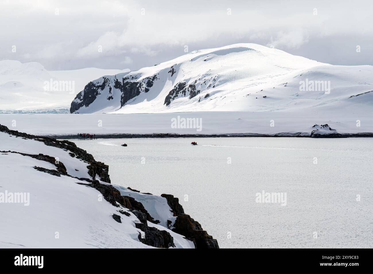 View of snow-covered Half Moon Island in the South Shetland Group ...