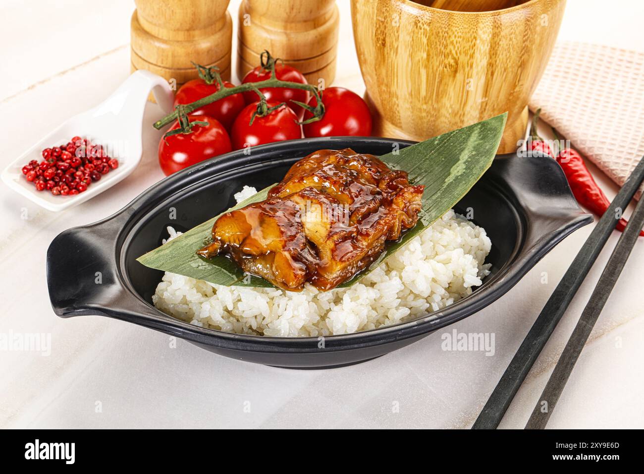 Grilled eel with steamed rice and unagi sauce Stock Photo - Alamy