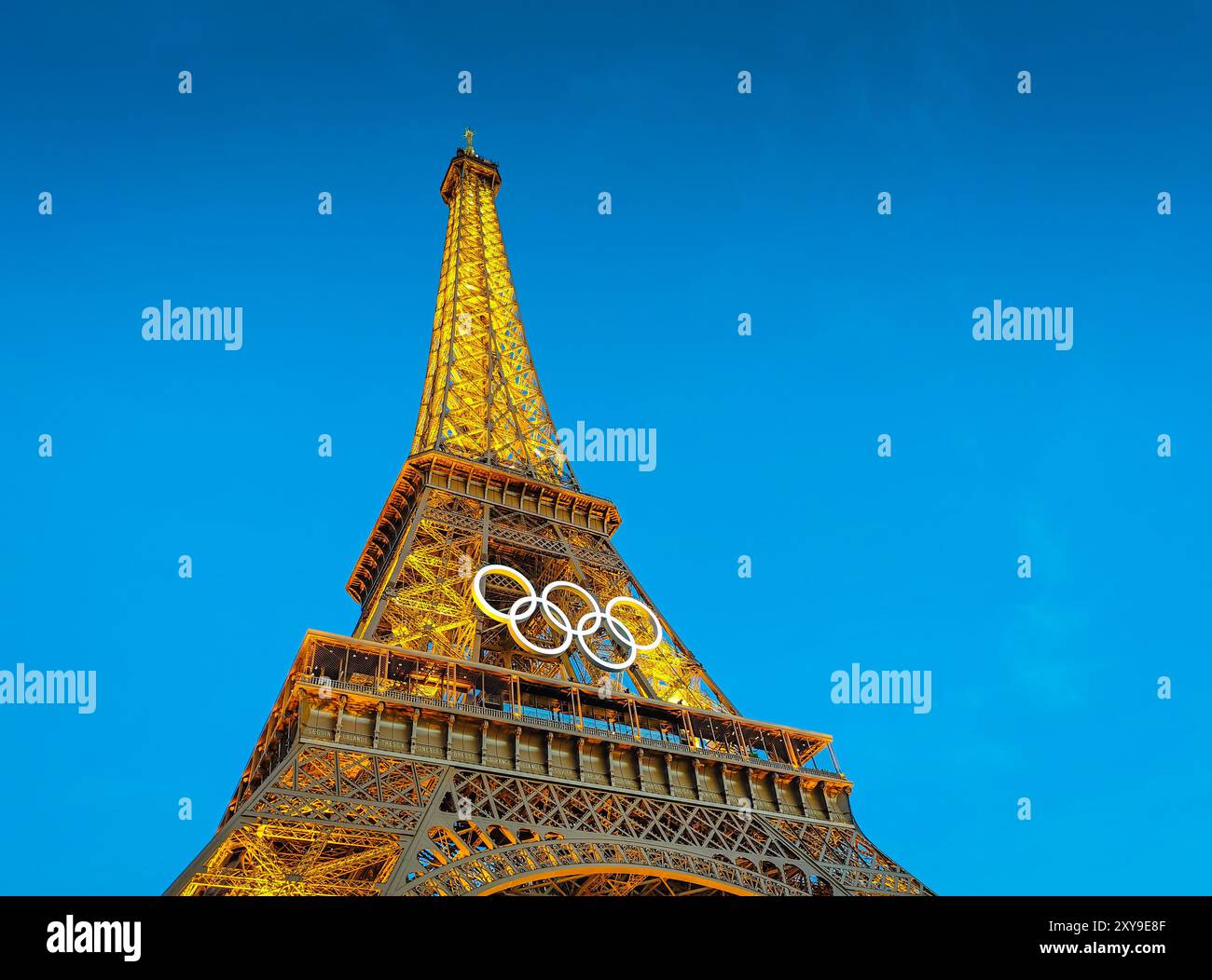 08 28 2024 - Paris, France. Eiffel tower at night. Illuminated tower ...