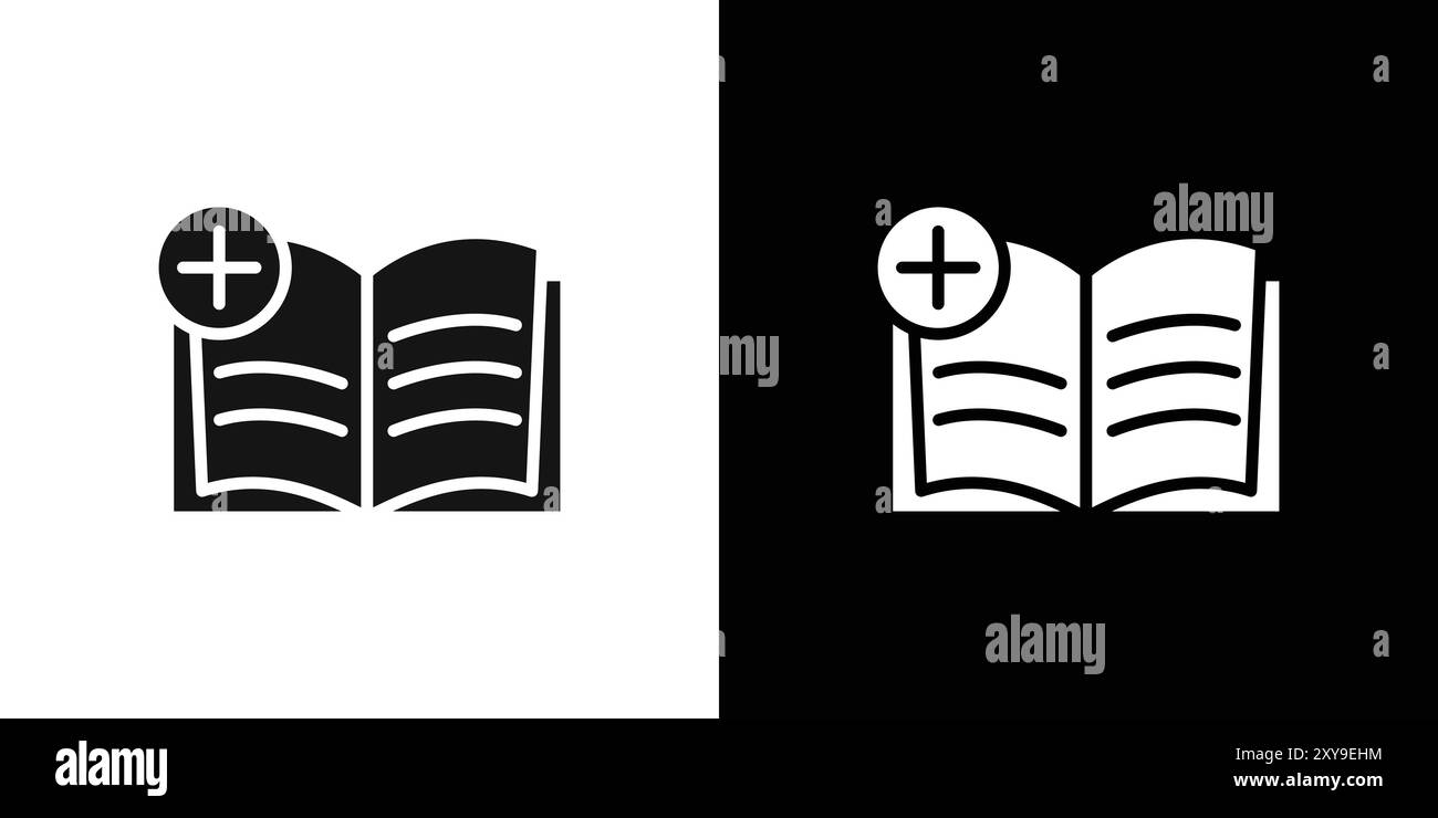 Add Book Icon logo sign vector outline in black and white color Stock ...