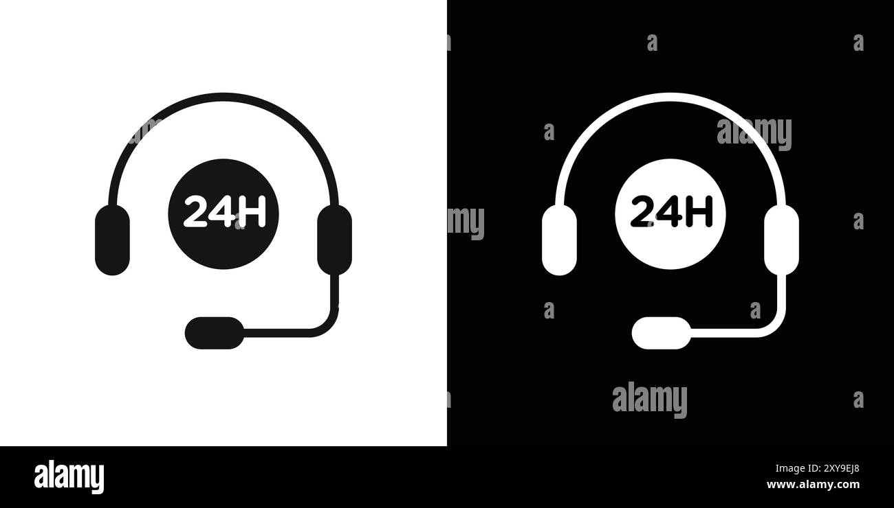 24 hrs support or service icon logo sign vector outline in black and ...