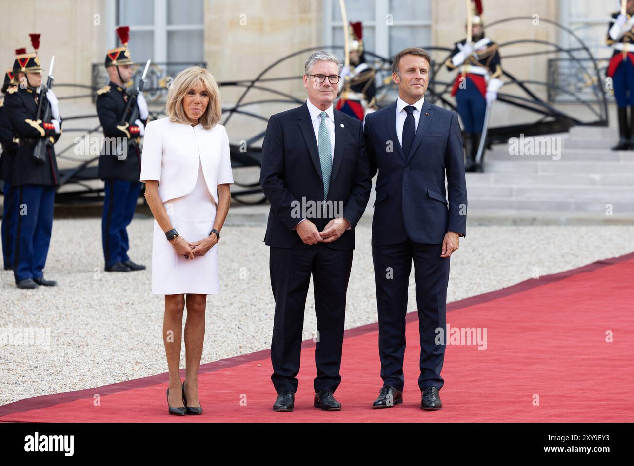 Paris, France. 28th Aug, 2024. French President Emmanuel Macron and his ...