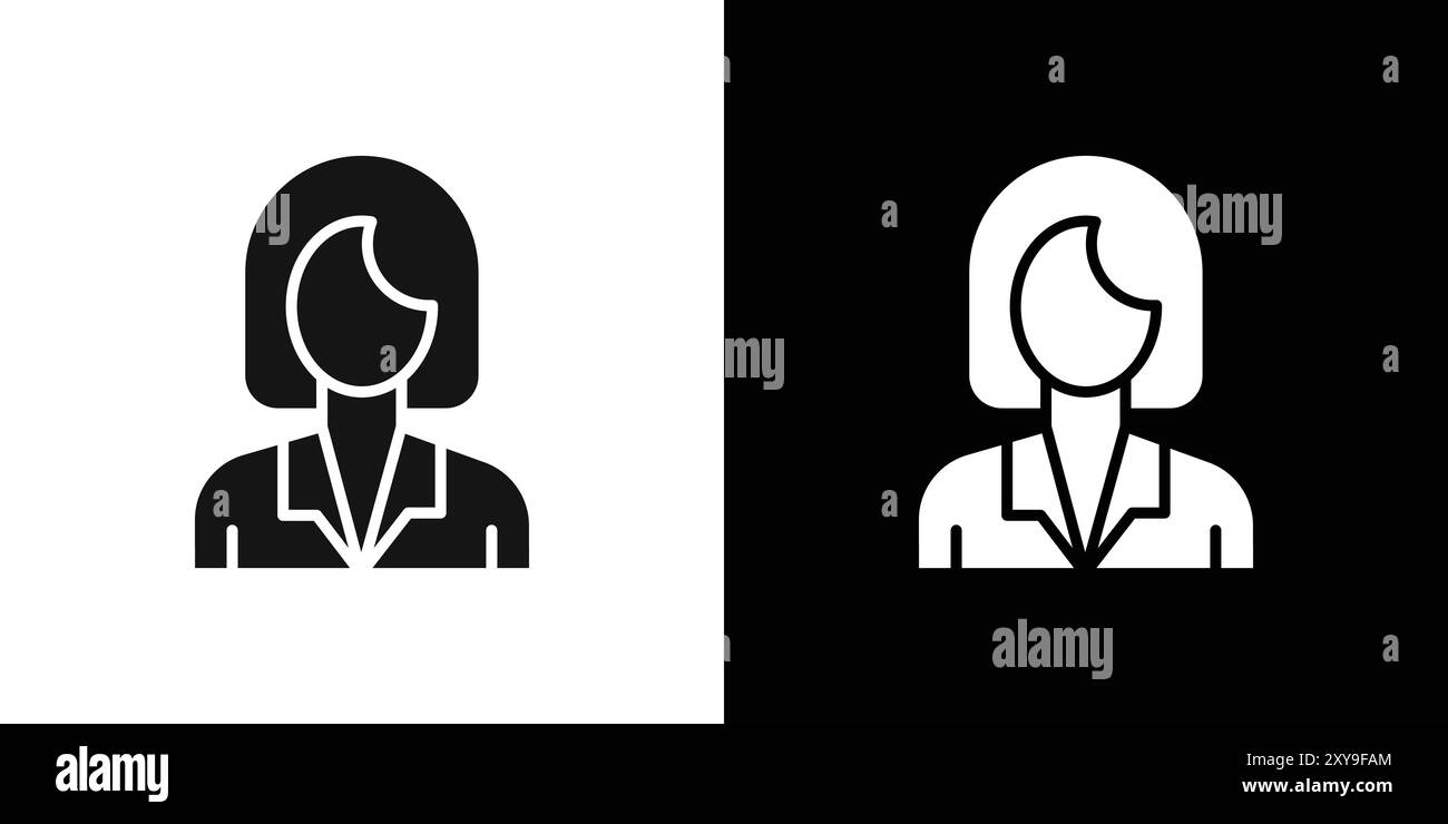 Business women icon logo sign vector outline in black and white color ...