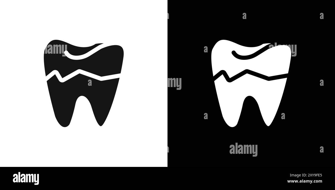 broken tooth icon logo sign vector outline in black and white color ...