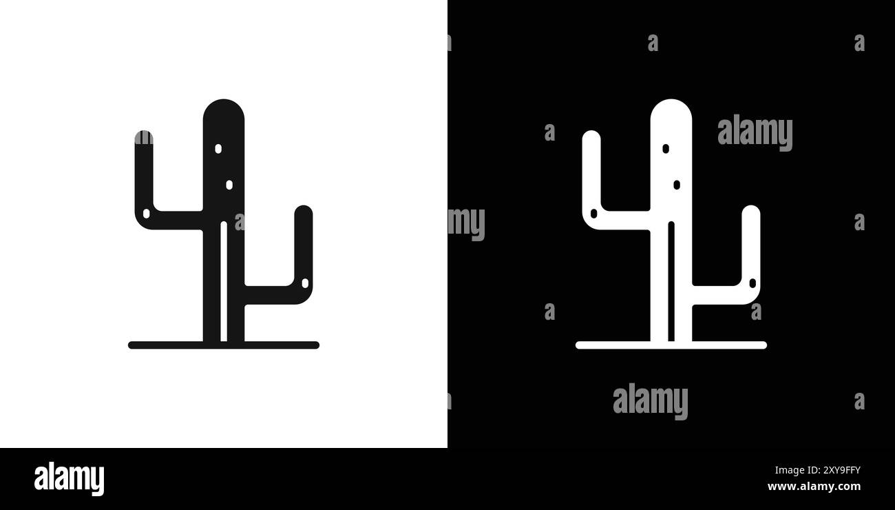 Cactus icon logo sign vector outline in black and white color Stock ...