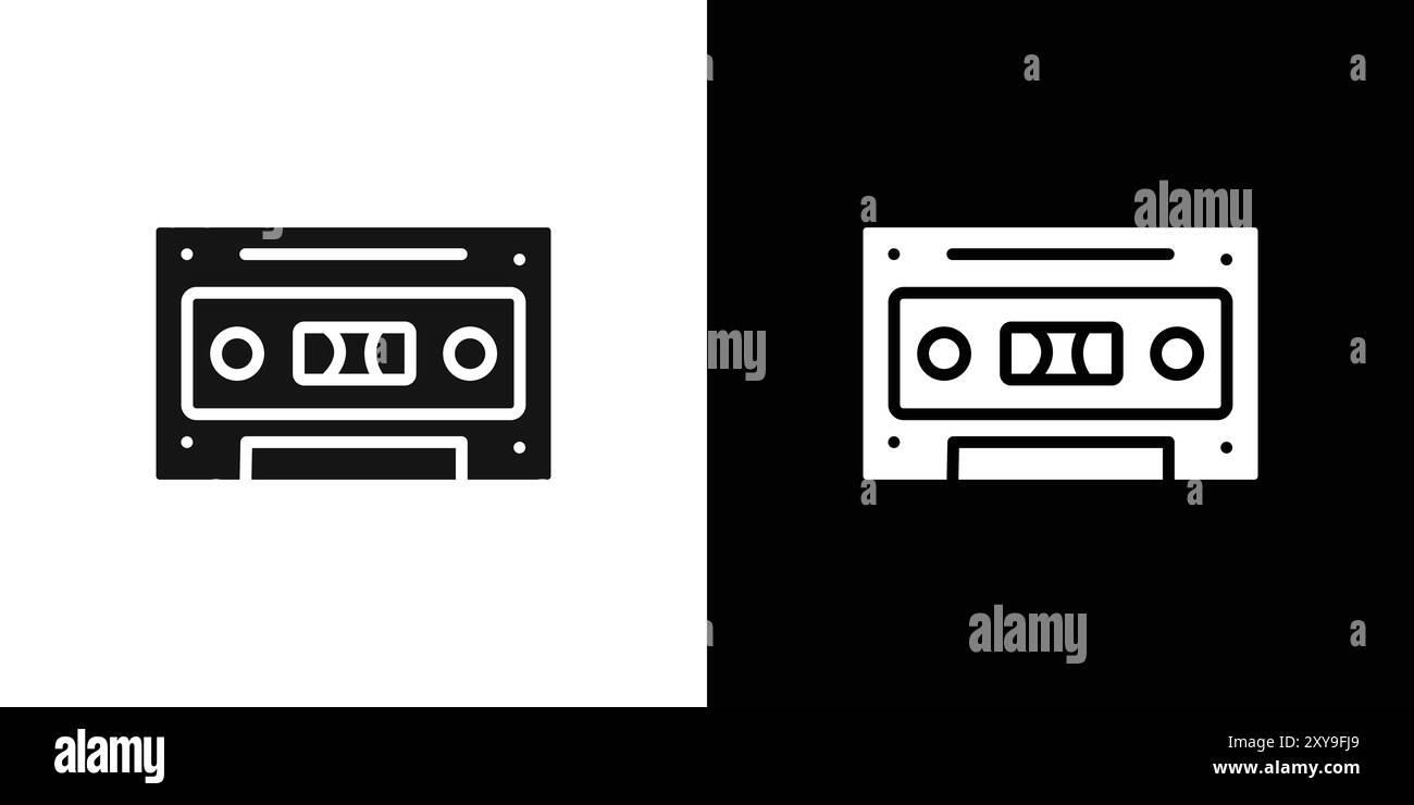 Cassette tape icon logo sign vector outline in black and white color ...