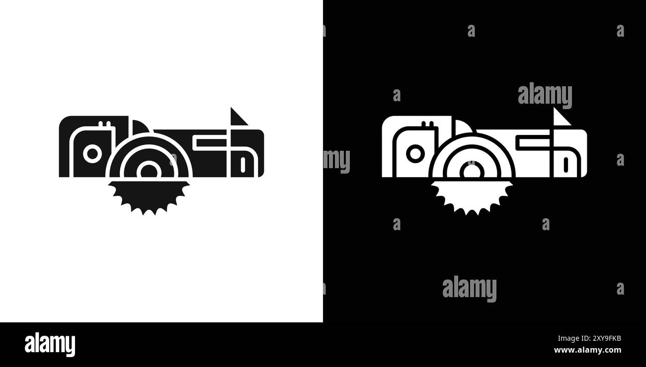 circular saw cutting tool icon logo sign vector outline in black and ...