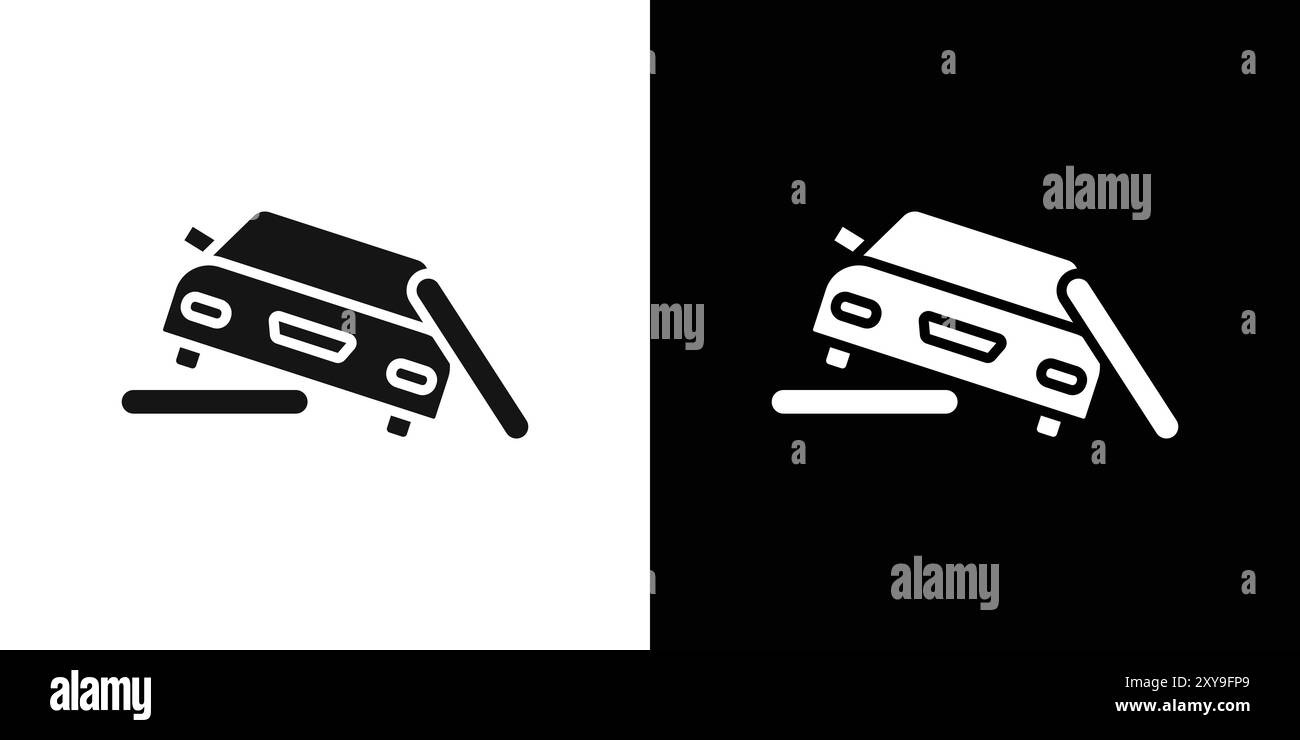 car accident icon logo sign vector outline in black and white color ...