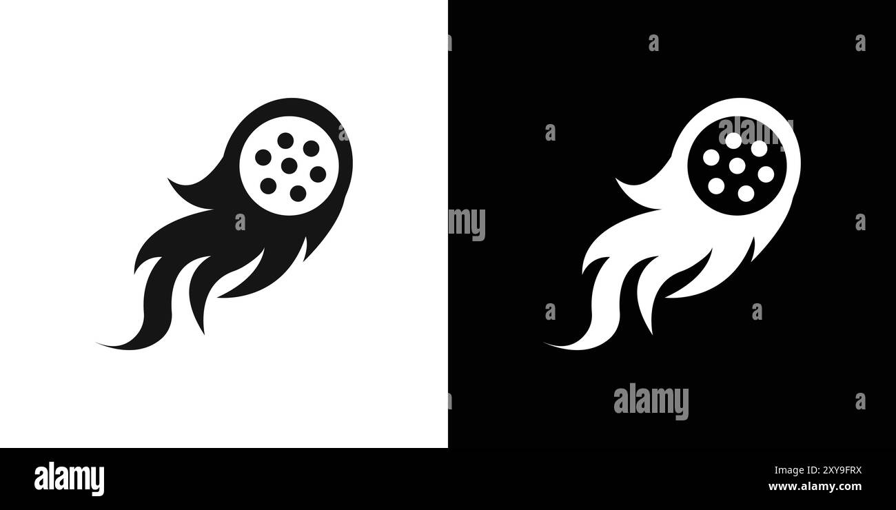 Burning golf ball icon logo sign vector outline in black and white ...