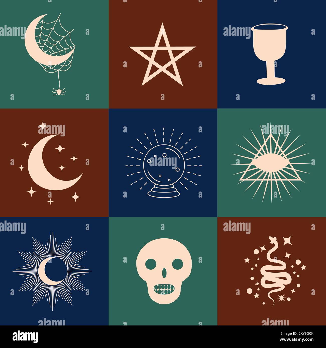 Set of magic symbols, celestial seamless pattern. Astrological, magical ...