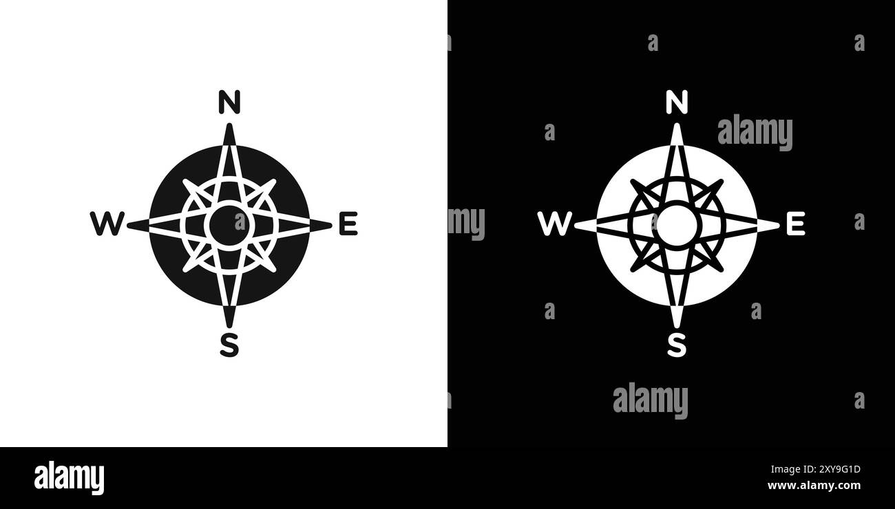 compass navigation icon logo sign vector outline in black and white ...