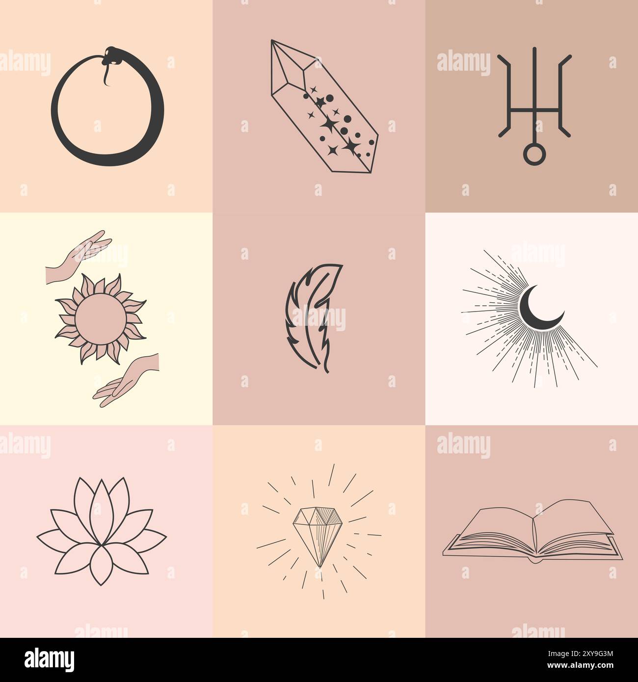 Set of magic symbols, celestial seamless pattern. Astrological, magical ...