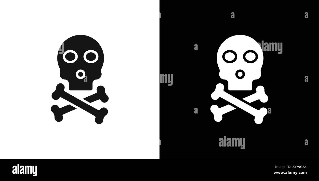 Crossbones skull icon logo sign vector outline in black and white color ...
