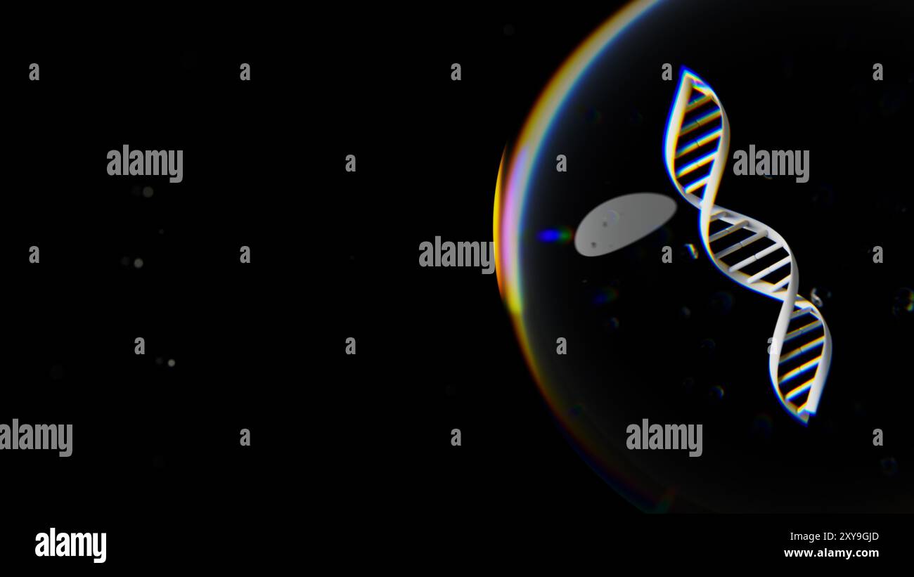 DNA double helix strand in a cell on black background. science and ...