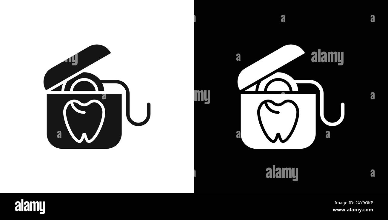 Dental floss icon logo sign vector outline in black and white color ...