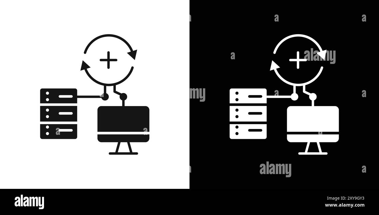 Data Sync icon logo sign vector outline in black and white color Stock ...