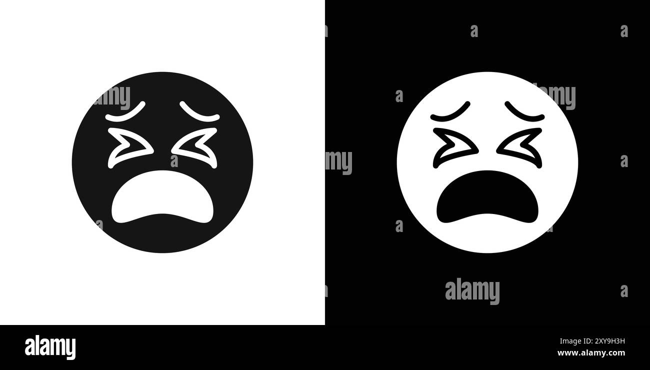 Exhausted crying emoji icon logo sign vector outline in black and white ...