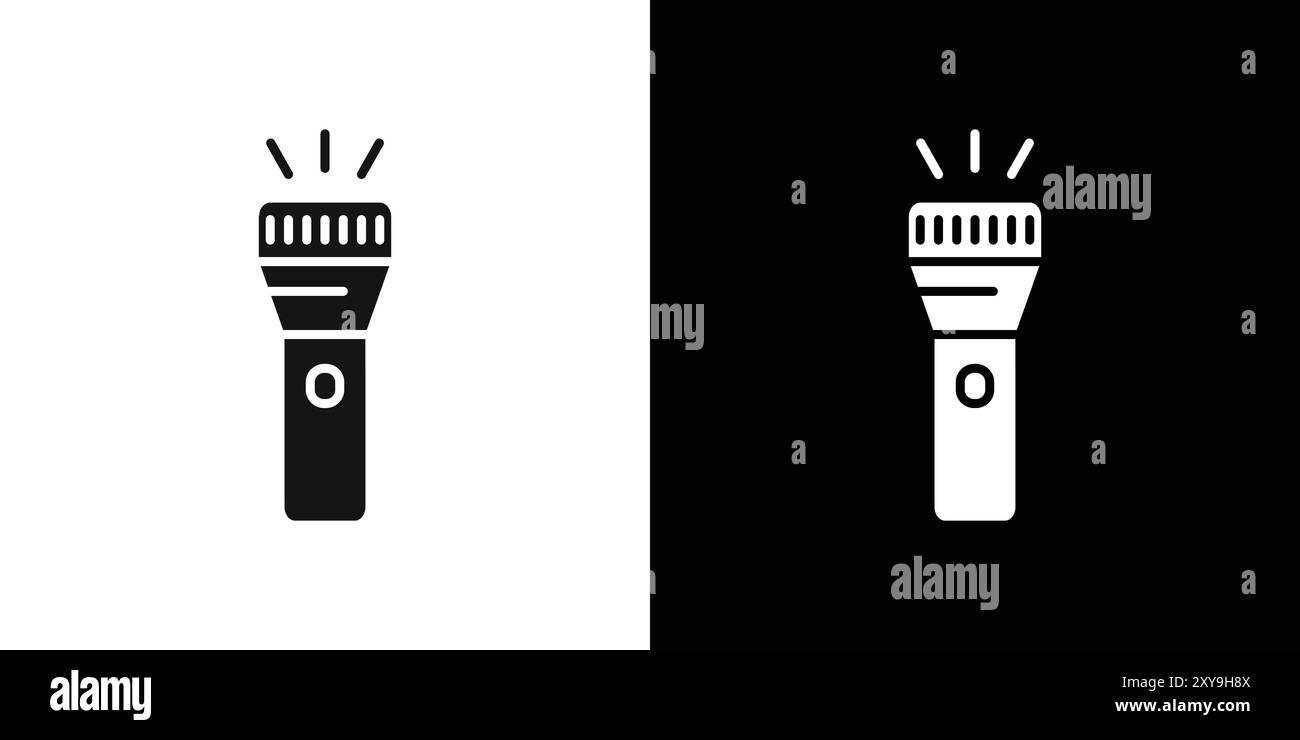 Flashlight torch icon logo sign vector outline in black and white color ...