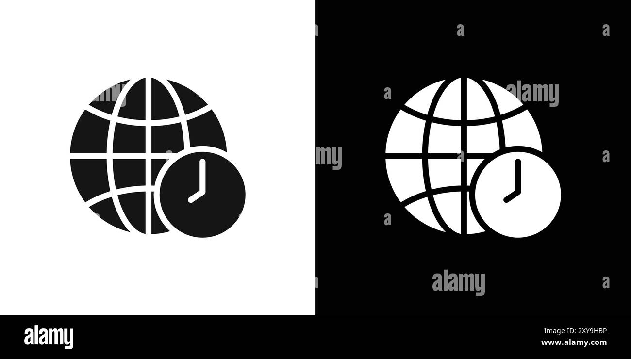 global world time zones icon logo sign vector outline in black and ...