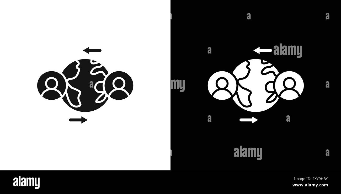 Globalization icon logo sign vector outline in black and white color ...
