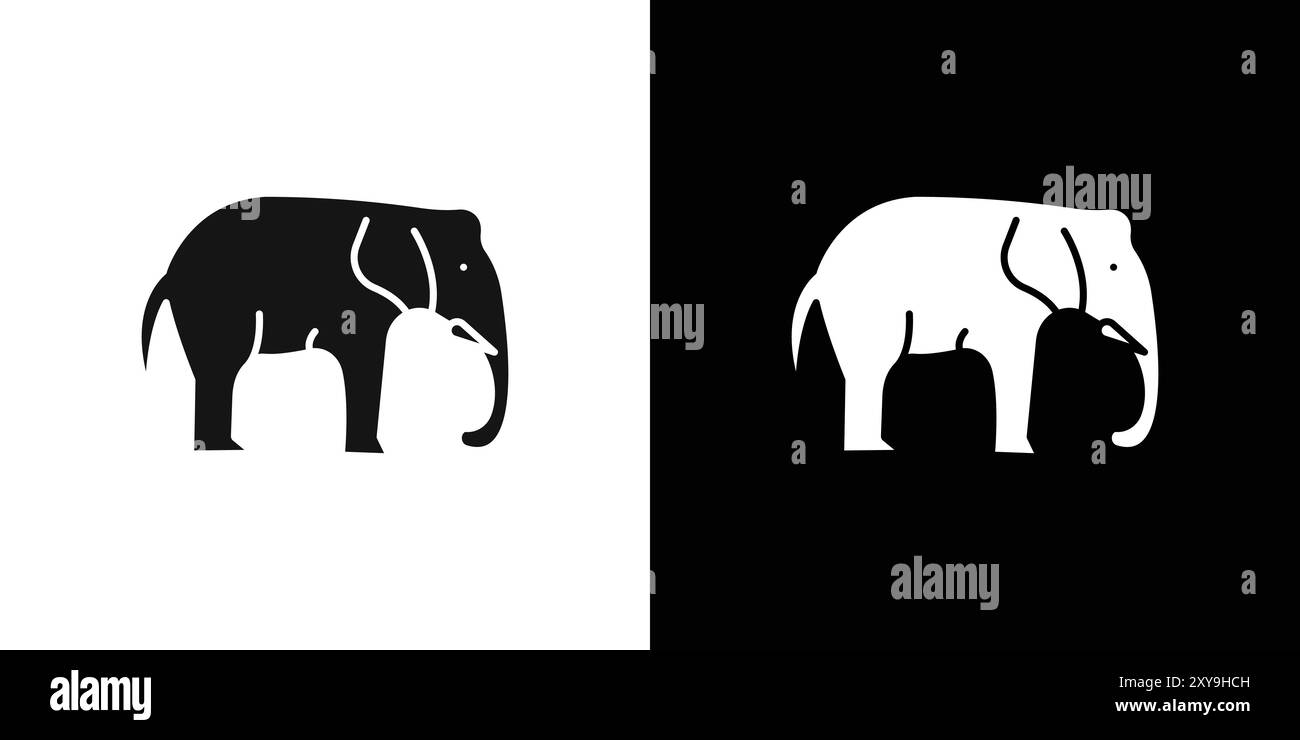 Elephant icon logo sign vector outline in black and white color Stock ...