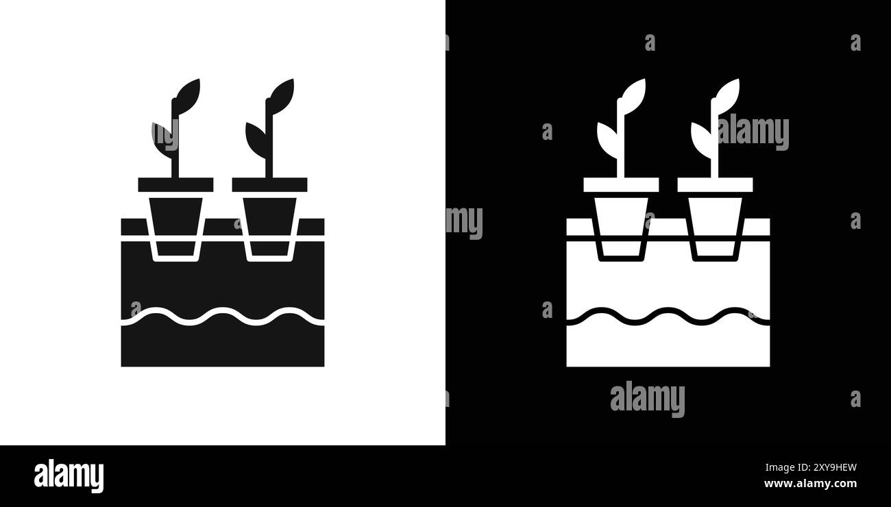 Hydroponics farming pot icon logo sign vector outline in black and ...
