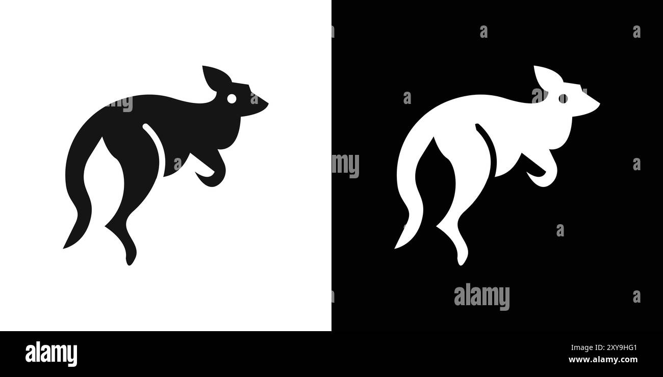 kangaroo icon logo sign vector outline in black and white color Stock ...
