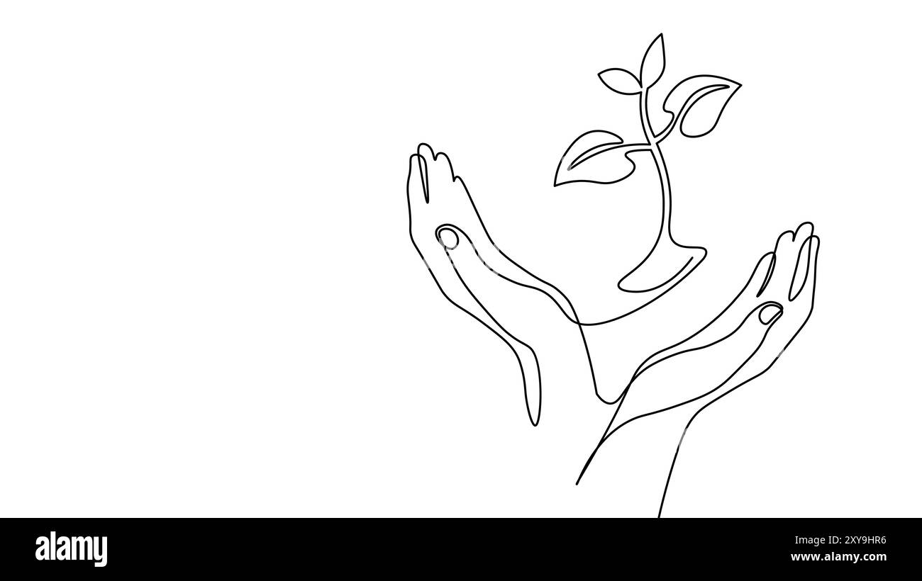 Single continuous line art growing sprout. Plant leaves seed grow soil ...