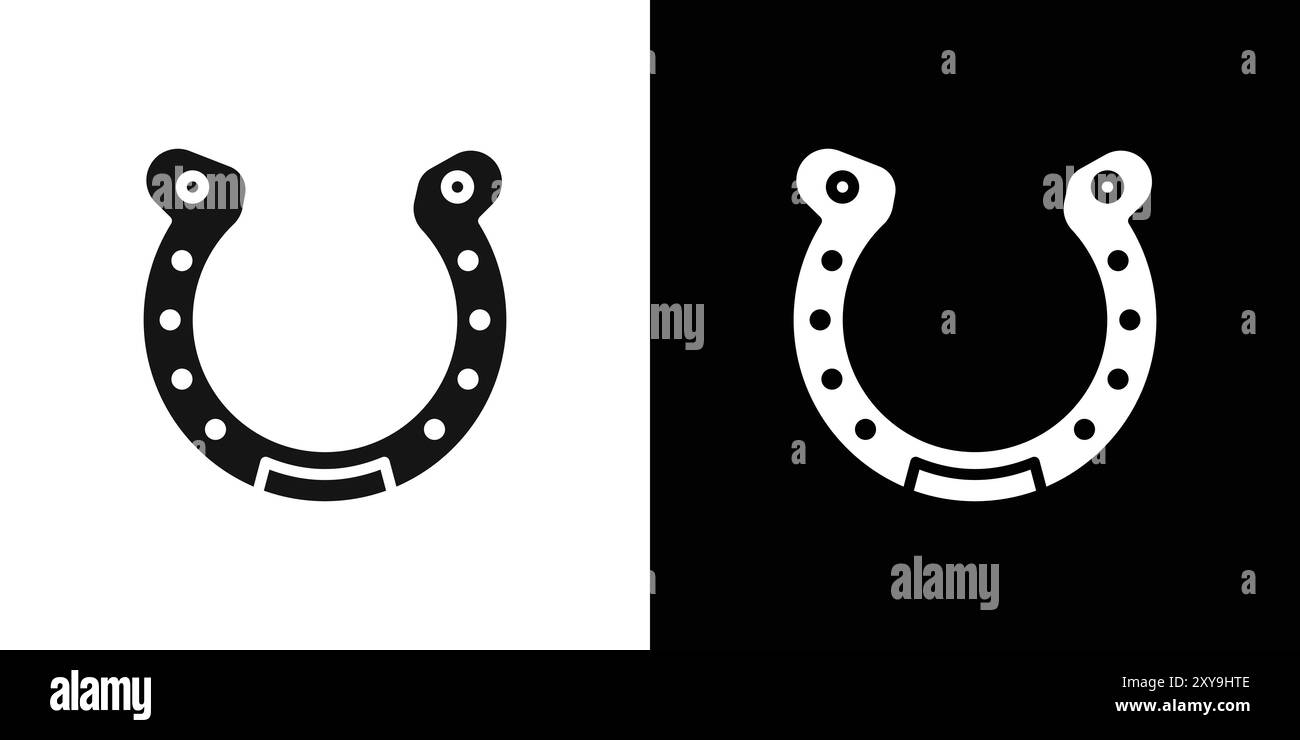 lucky horseshoe icon logo sign vector outline in black and white color ...