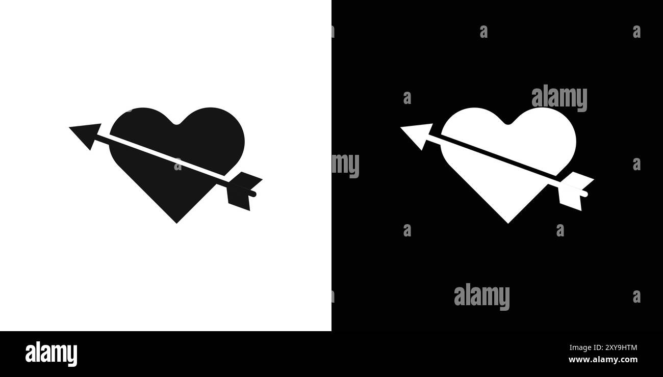 heart and arrow Amour icon logo sign vector outline in black and white ...