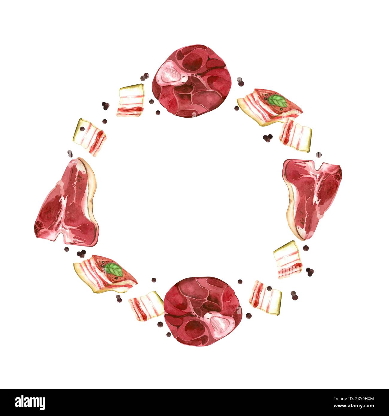 Round composition. Meat, meat products, lard, beef tenderloin, chop ...