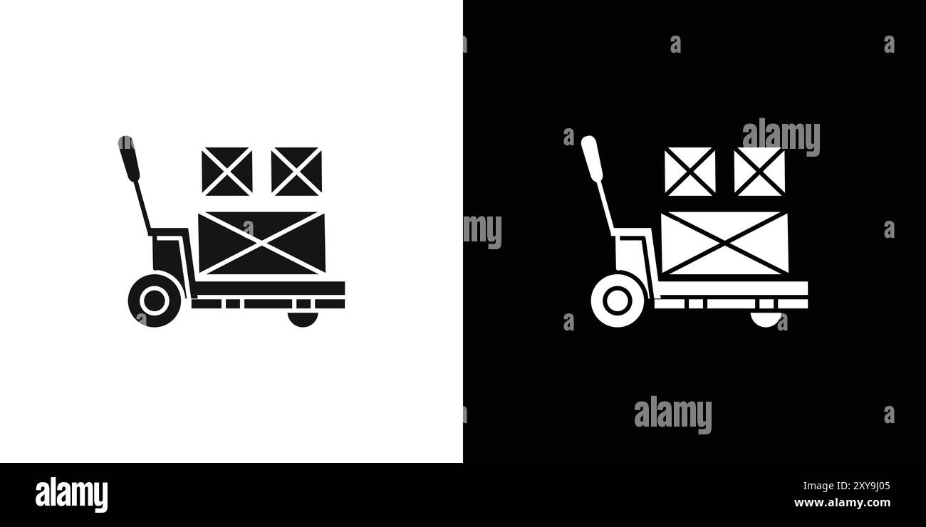 Hand pallet jack icon logo sign vector outline in black and white color ...