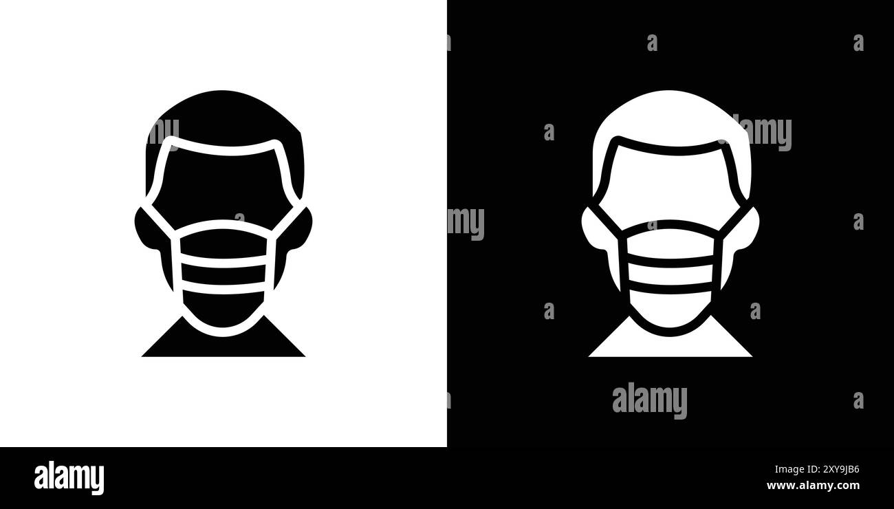 Man face with mask icon logo sign vector outline in black and white ...