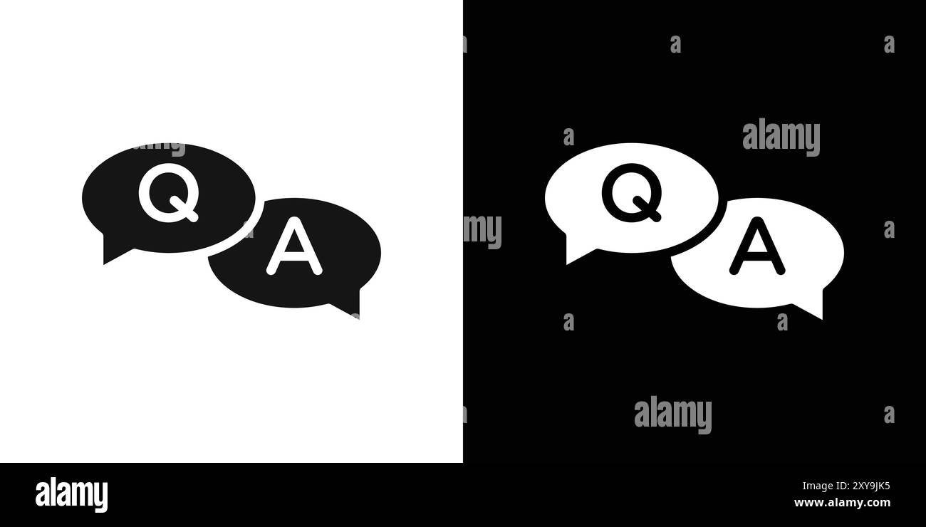 Questions And Answers Icon Logo Sign Vector Outline In Black And White Color Stock Vector Image