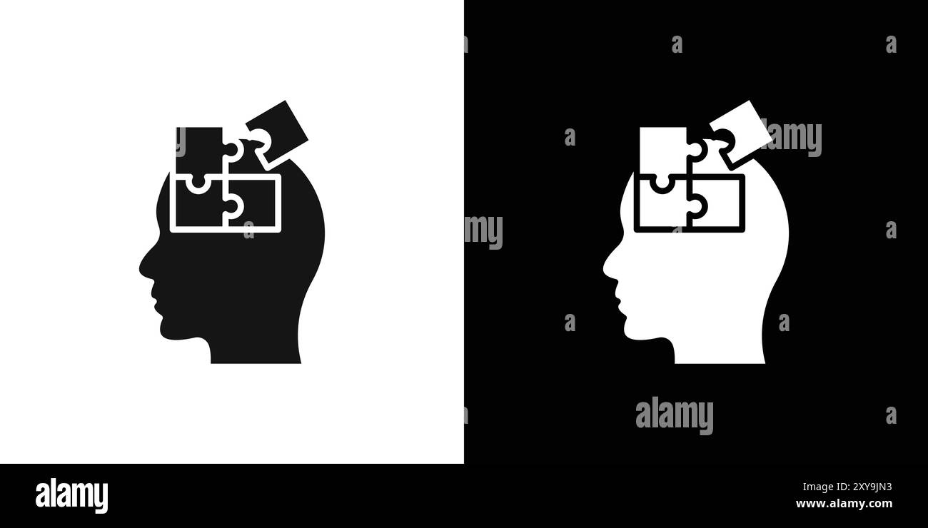 People head with puzzles icon logo sign vector outline in black and ...
